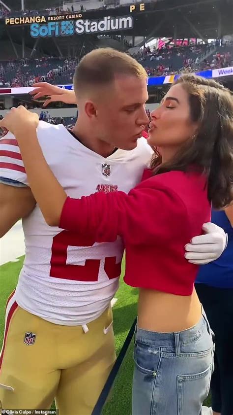 Olivia Culpo Gives Nfl Star Christian Mccaffrey Congratulatory Kiss