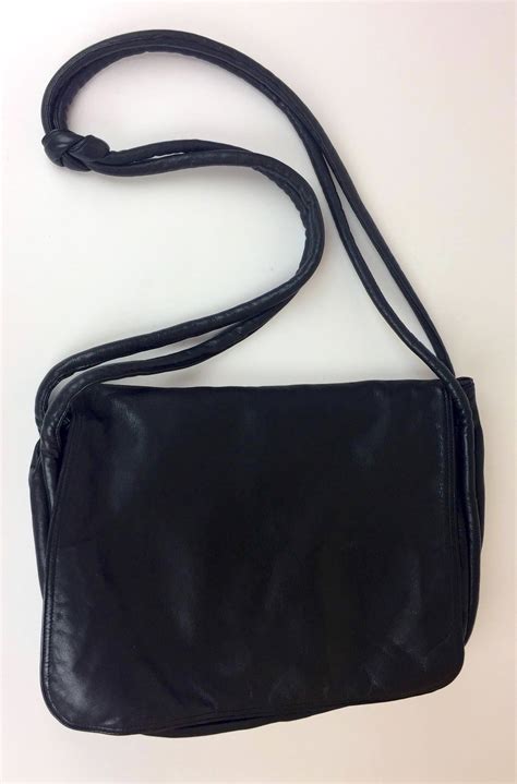 Vintage 80s Designer Etra Black Leather Double Strap Messenger Bag