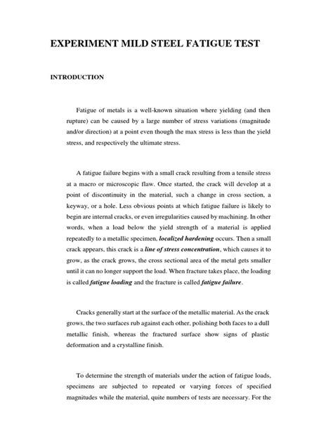 Experiment Mild Steel Fatigue Test Pdf Fracture Fatigue Material
