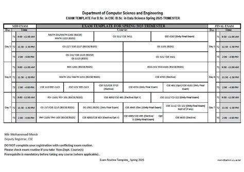 Exam Template For Bsc In Cse Bsc In Data Science Spring 2025