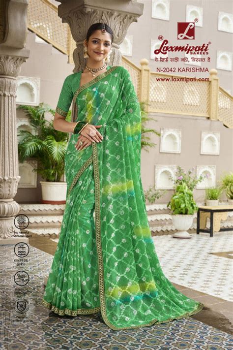 Laxmipati Barkha N 2042 Green Chiffon Saree Sanskar
