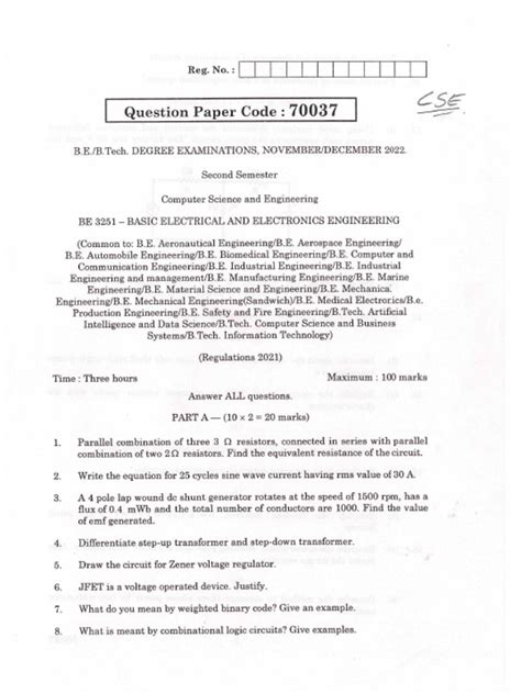 cse nd 2022 be 3251 basic electrical and electronics engineering