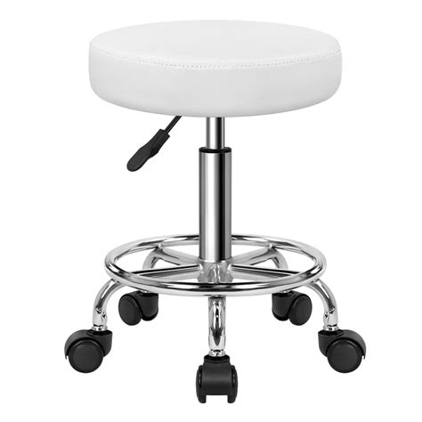 Kktoner Pu Leather Round Rolling Stool With Foot Rest Swivel Height Adjustment Spa Drafting