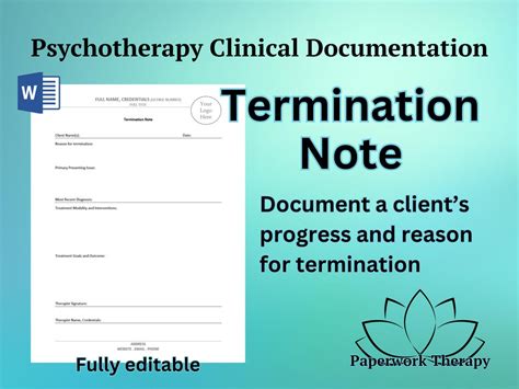 Termination Note Psychotherapy Clinical Documentation Etsy
