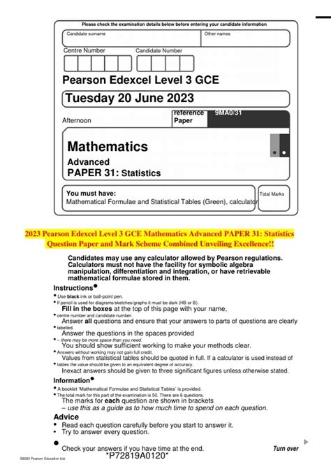 2023 Pearson Edexcel Level 3 Gce Mathematics Advanced Paper 31