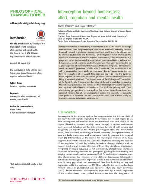Tsakiris Interoception Beyond Homeostasis Afect Cognition And Mental
