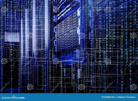 Blade Storage Supercomputer Of Data Center Binary Code Stock Image