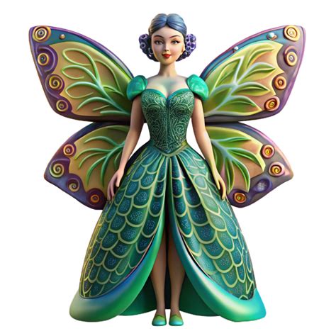 3d Fairy Illustration Green Gown Butterfly Wings 57137517 Png