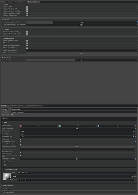 isaac simulator physics settings min simulation frame rate and physics