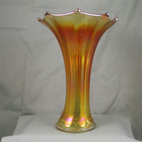 Antique Imperial Marigold Morning Glory Carnival Glass Mid Size Vase