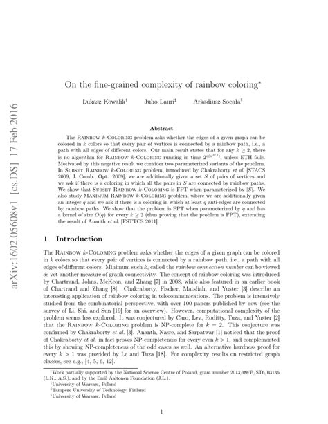 Pdf On The Fine Grained Complexity Of Rainbow Coloring