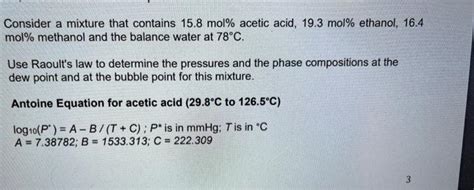 solved consider a mixture that contains 15 8 mol acetic