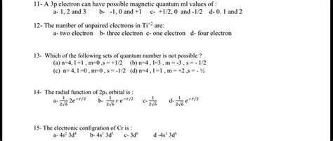 Solved M A 3p Electron Can Have Possible Magnetic Quantum Ml Values Of