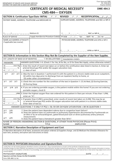 Cms 484 Certificate Of Medical Necessity Oxygen Dme 4845 Cms Forms