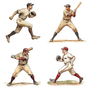 Vintage Baseball Player Png Clipart 12x Watercolor Sports Clip Art Set