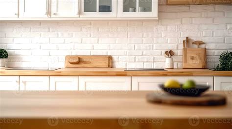 Wooden Kitchen Table For Product Display Montage With Kitchen Background Created With