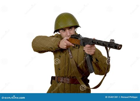 Young Soviet Soldier Shoots With His Ppsh 41 Stock Image Image Of World Military 35401381