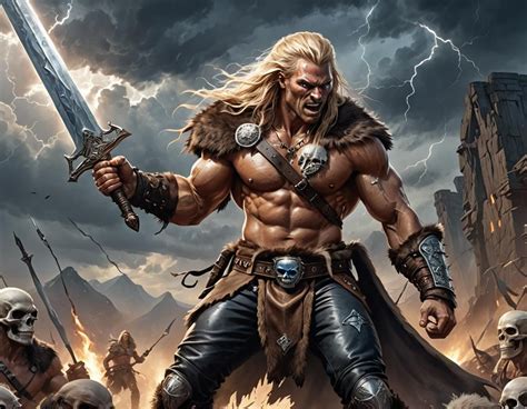 Anime Dnd Style Barbarian Male Long Hair Tan Tone Muscular Built