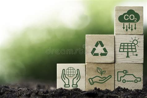 Stacking Co2 Reducing Recycle Green Factory Icon On Ground For