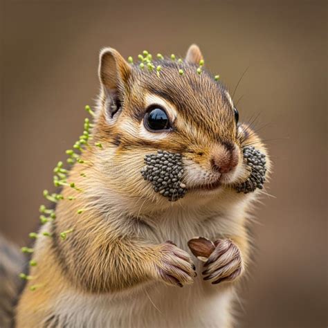 Adorable Chipmunk With Full Cheeks And Green Sprouts Stock Illustration
