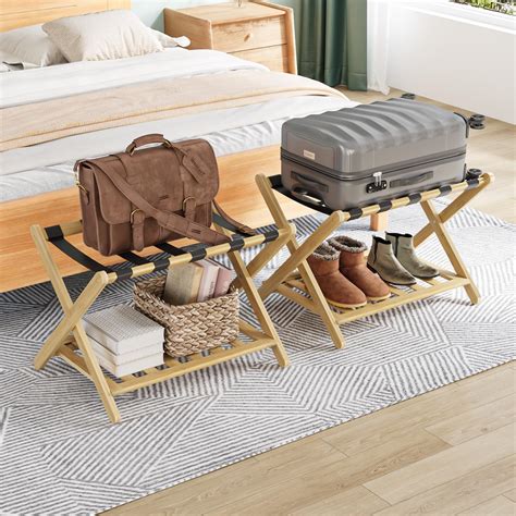 Forestfusion Wooden Luggage Rack Set Of 2 Suitcase Stands