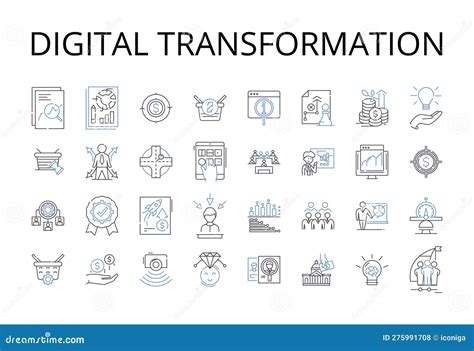 Digital Transformation Line Icons Collection Business Innovation Market Disruption Media