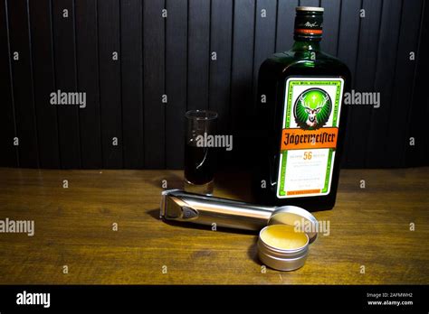 Bottle Of Jagermeister Alcohol Drink German Digestif Made With 56