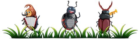 Premium Vector Musical Insects In The Grass