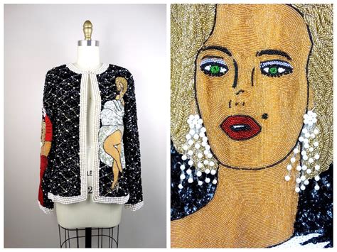 Rare Marilyn Monroe Beaded Sequin Jacket Vintage Retro Pop Art Deco