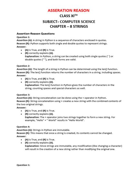 Python String Assertion Reason Guide Pdf String Computer Science