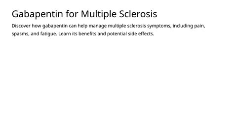 Gabapentin For Multiple Sclerosis Meds Is