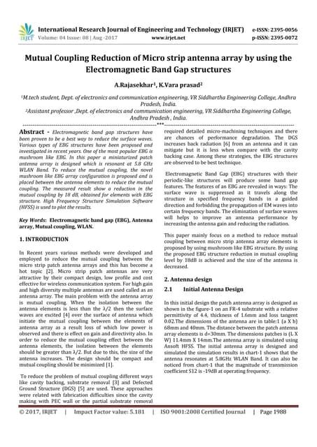 Mutual Coupling Reduction Of Micro Strip Antenna Array By Using The