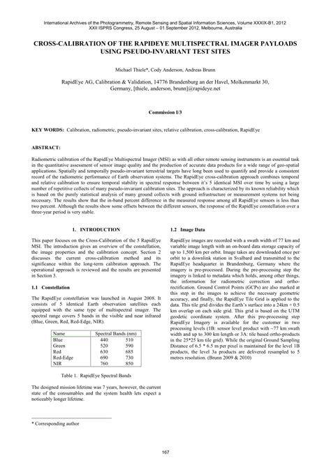 Pdf Cross Calibration Of The Rapideye Multispectral Imager Payloads
