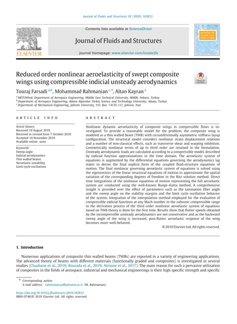 Pdf Reduced Order Nonlinear Aeroelasticity Of Swept Composite Wings