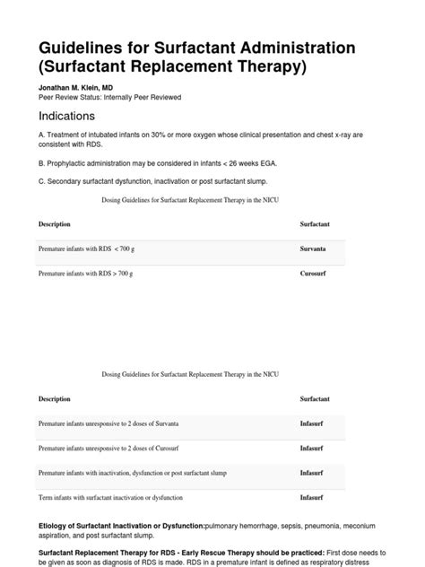 Guidelines For Surfactant Administration Pdf Neonatal Intensive Care Unit Pulmonology