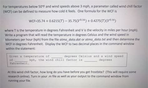 Solved For Temperatures Below 50°f And Wind Speeds Above 3