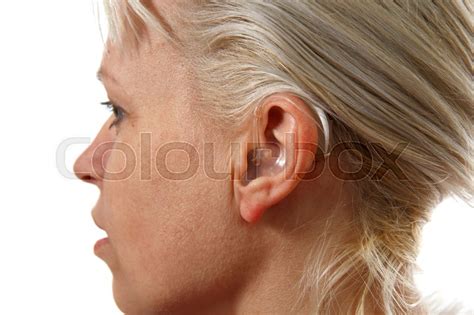 Modern Digital Hearing Aid In Woman S Stock Image Colourbox
