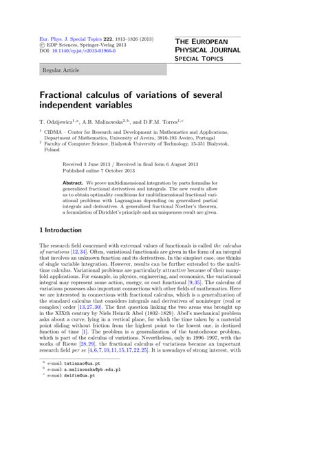 Pdf Fractional Calculus Of Variations Of Several Independent Variables