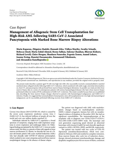 Pdf Management Of Allogeneic Stem Cell Transplantation For High Risk Aml Following Sars Cov 2