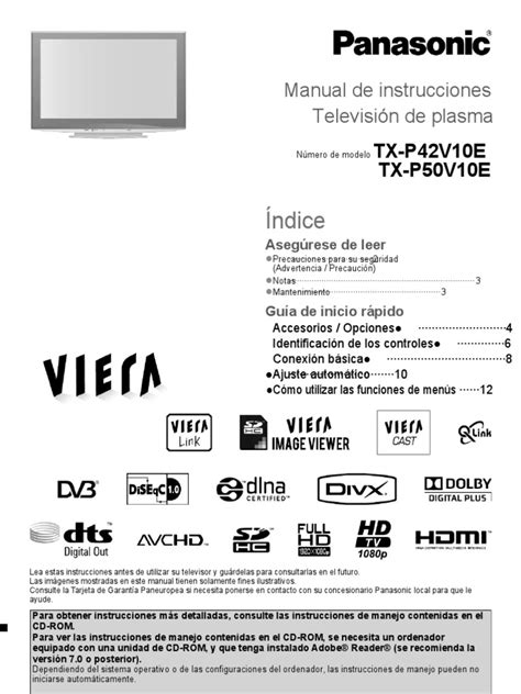 Manual Panasonic Viera Tx P42v10e Español 20 Páginas Pdf