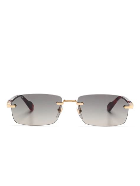 Gucci Eyewear Rectangle Frame Sunglasses Gold Farfetch