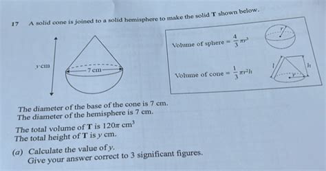 Solved 17 A Solid Cone Is Joined To A Solid Hemisphere To Make The