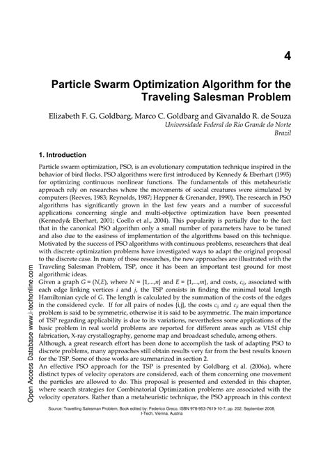 Pdf Particle Swarm Optimization Algorithm For The Traveling Salesman Problem