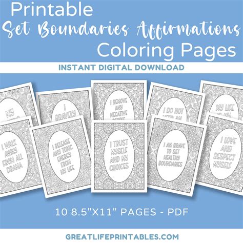 Set Boundaries Coloring Pages Affirmation Coloring Pages Printable