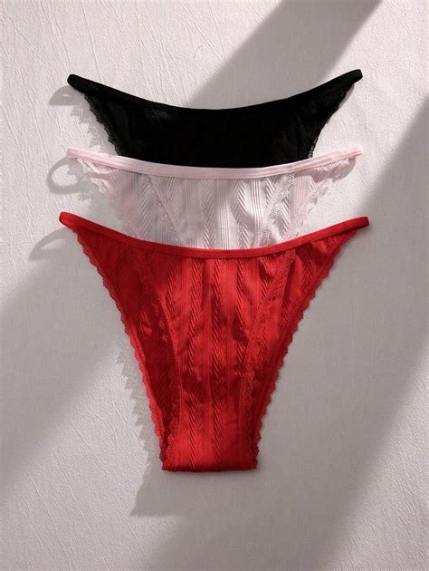 Shein Underwearandsleepwear Basics 3pack Solid Lace Trim Panty Shein Usa