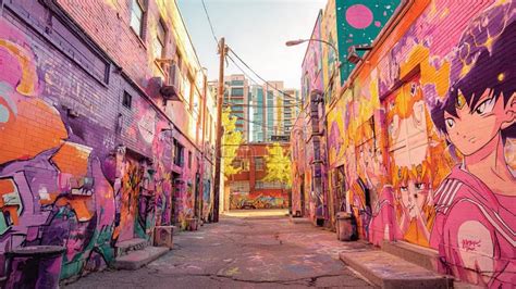 Vibrant Street Art Transforms Urban Alley In Lively Neighborhood During