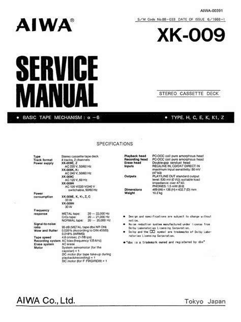 Aiwa Xk009 Excellia Pdf Recording Electronics