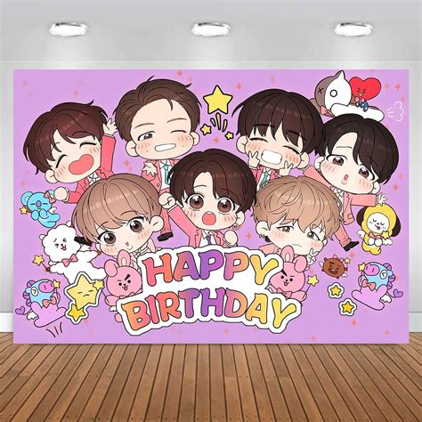 Buy Bt21 Happy Birthday Backdrop Cartoon Bts Banner Poster For Bangtan