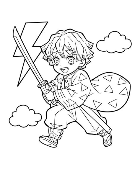 Tô Màu Zenitsu Cầm Kiếm Trang Tô Màu Cho Bé