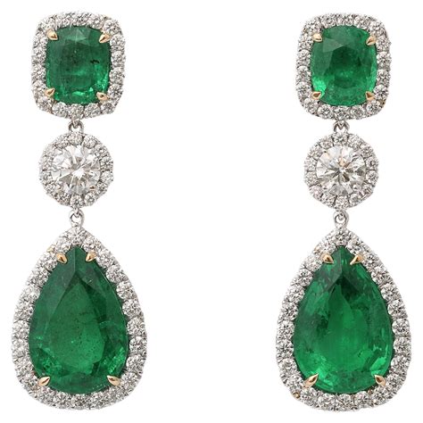 Emerald And Diamond Drop Earrings For Sale At 1stdibs